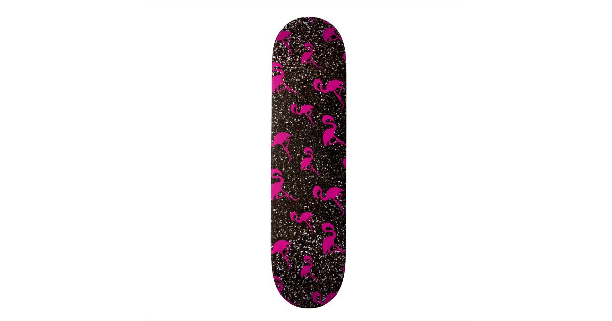 Black glitter pink flamingo skateboard deck | Zazzle.com