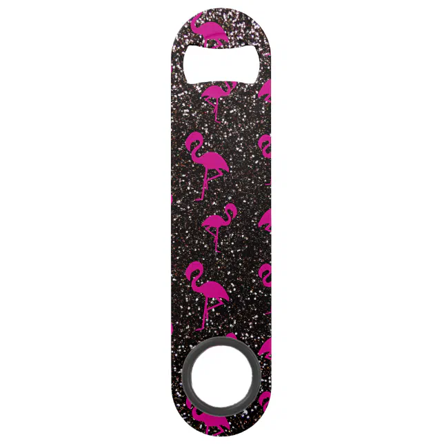 Black glitter pink flamingo speed bottle opener | Zazzle
