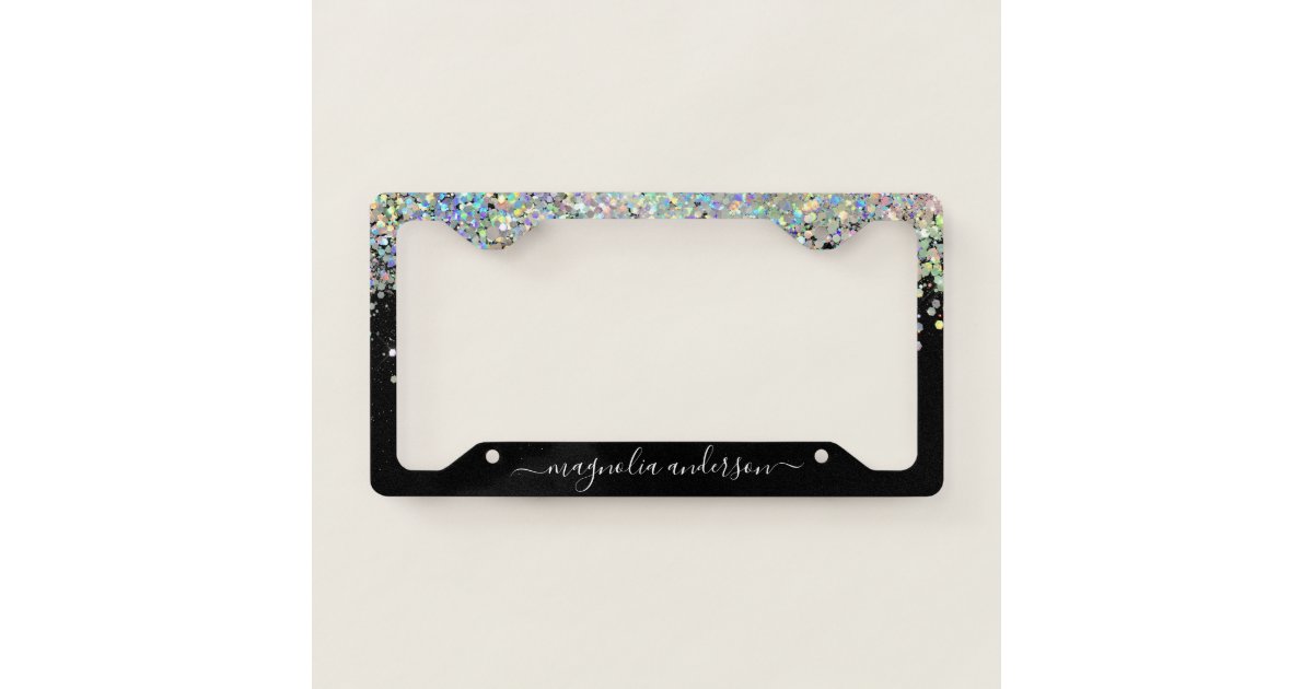 Black Glitter Sparkle Monogram License Plate Frame | Zazzle