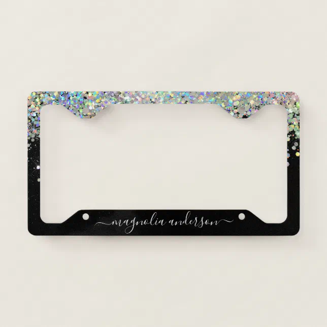 Black Glitter Sparkle Monogram License Plate Frame | Zazzle