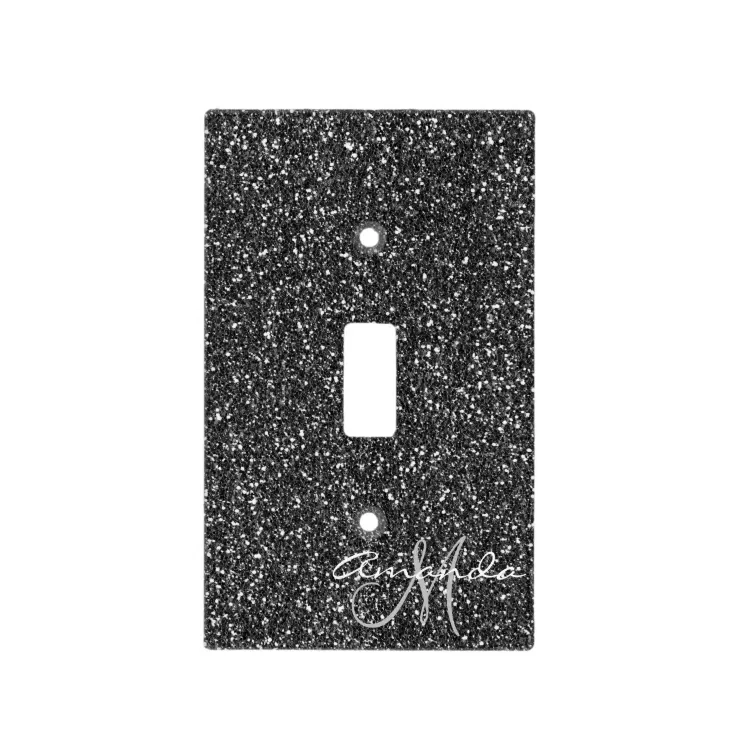 Black Glitter Stylish Monogram Personalized Light Switch Cover | Zazzle