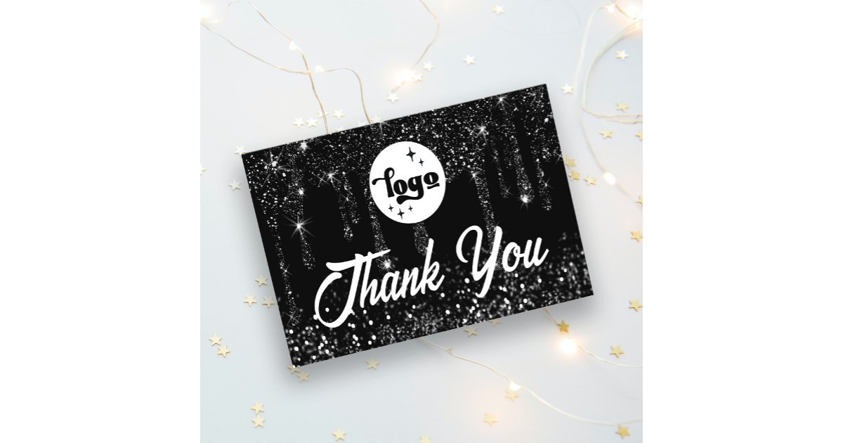 black glitter thank you package insert | Zazzle