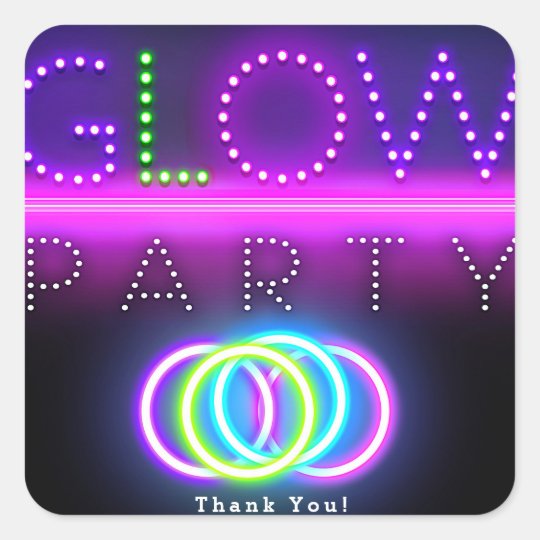 Black Glow Party Neon Lights Birthday Party Square Sticker | Zazzle.com