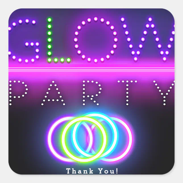 Black Glow Party Neon Lights Birthday Party Square Sticker | Zazzle