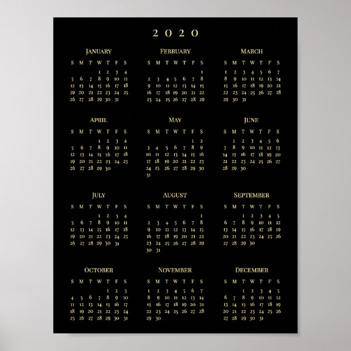 Black Gold 2020 Full Year Home Office Calendar Poster | Zazzle.com