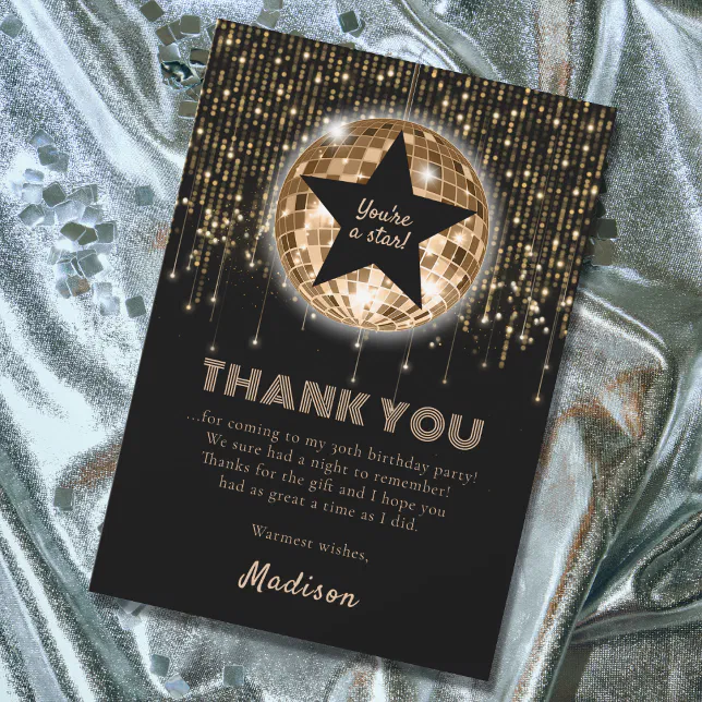 Black Gold 30th Birthday Celebration Thank You Card | Zazzle
