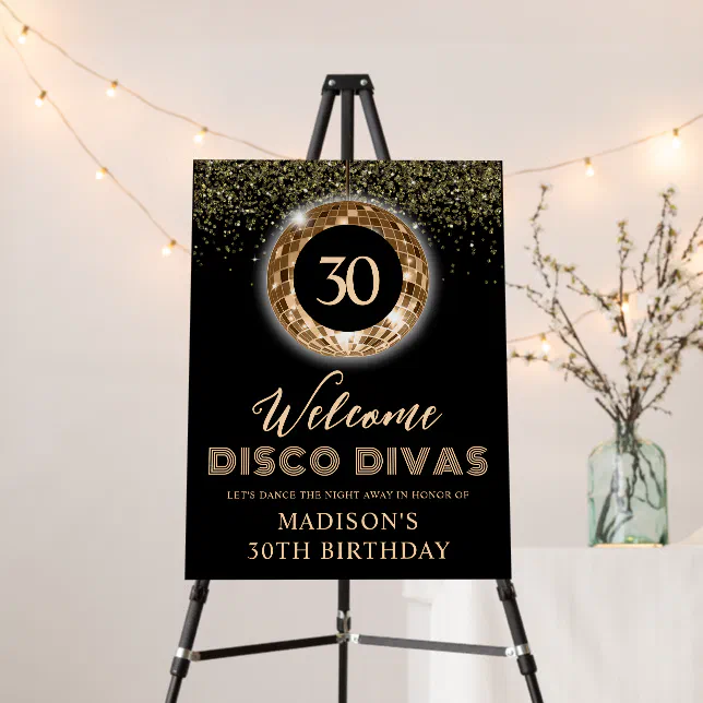 Black Gold 30th Birthday Welcome Sign Foam Boards | Zazzle