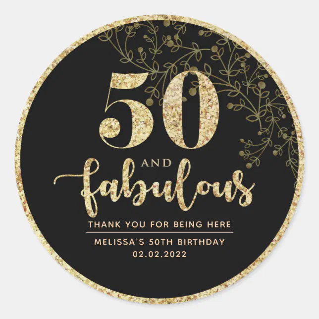 Black And Gold 50th Birthday Party Favor Sticker Zazzle