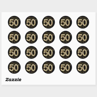 Black & Gold 50th Birthday Stickers | Diamond | Zazzle