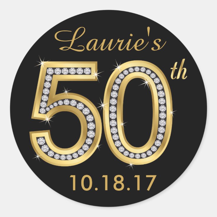 Black & Gold 50th Birthday Stickers | Diamond | Zazzle