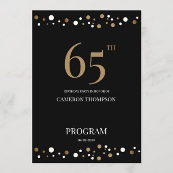 Black Gold 65th birthday Elegant Party Program | Zazzle