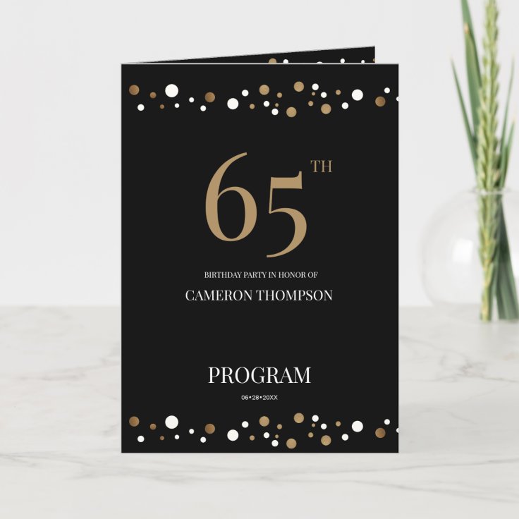 Black Gold 65th birthday Elegant Party Program | Zazzle