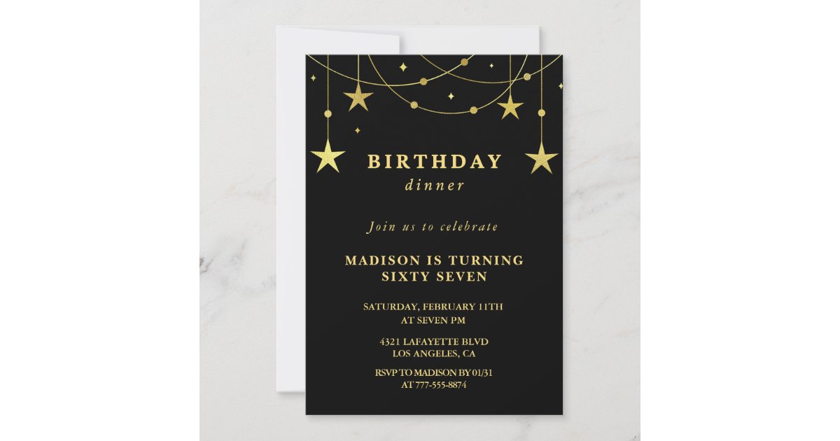 Black Gold 67th birthday invitations Stars | Zazzle