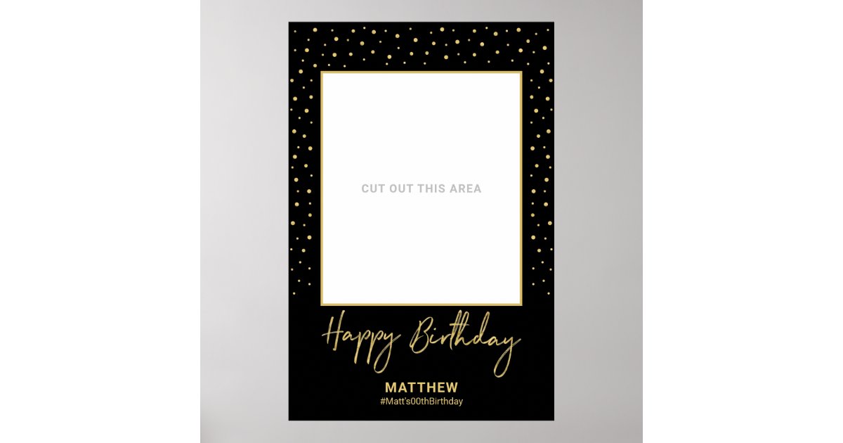 Black & Gold Adult Birthday Photo Frame Prop Poster | Zazzle