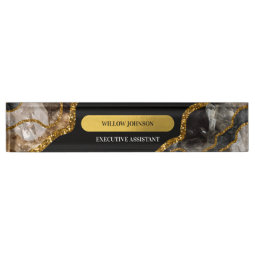 Black & Gold Agate Geode Glitter Office Desk Name Plate | Zazzle