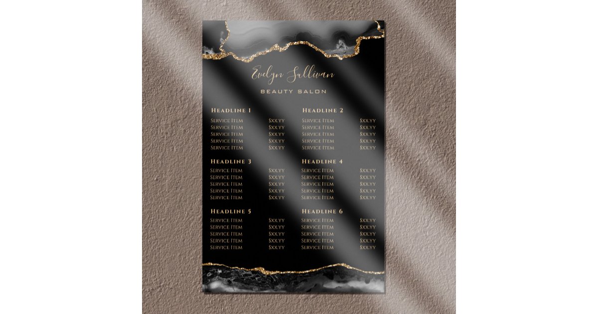 Black Gold Agate Price List Poster | Zazzle