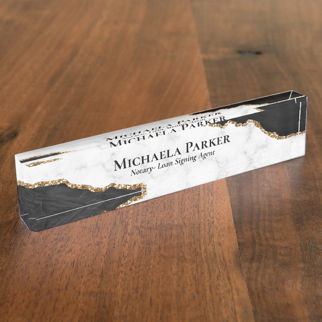 Black Gold Agate White Marble Elegant Professional Desk Name Plate | Zazzle