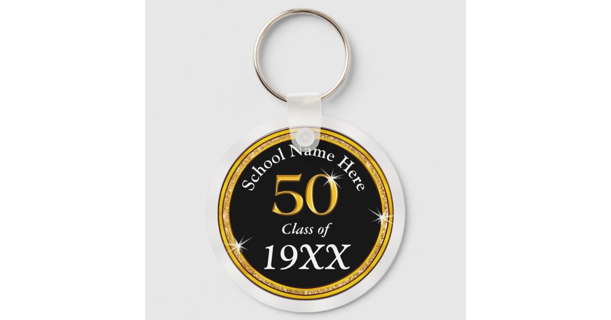 Black, Gold and White 50th Class Reunion Favors Keychain | Zazzle
