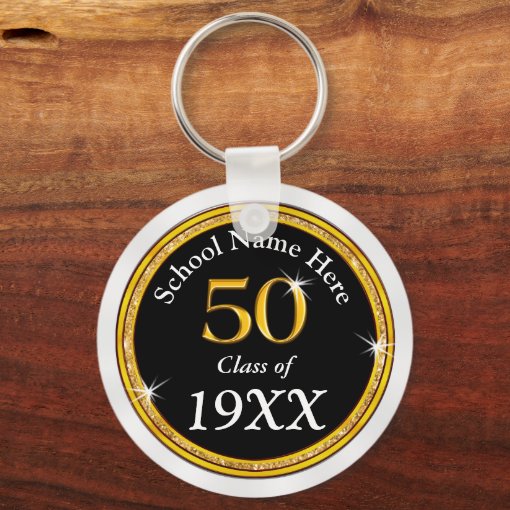 Black, Gold and White 50th Class Reunion Favors Keychain | Zazzle