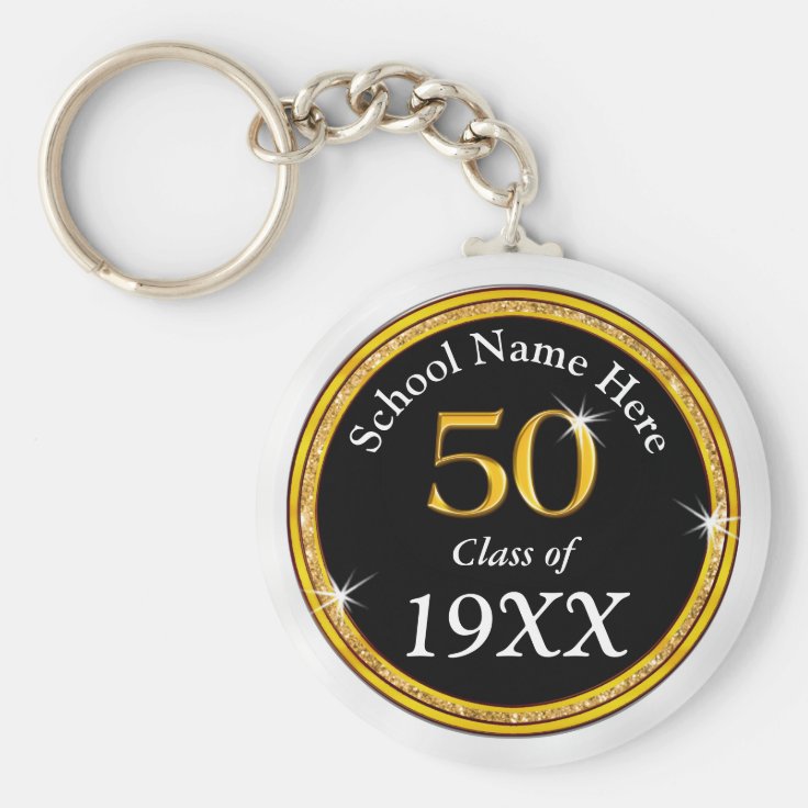 Black, Gold and White 50th Class Reunion Favors Keychain | Zazzle