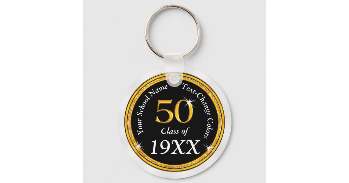 Black, Gold and White 50th Class Reunion Favors Keychain | Zazzle