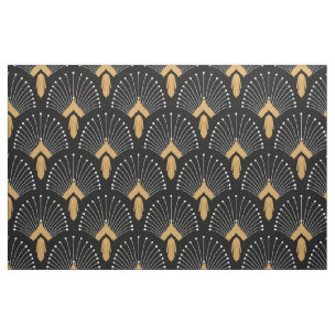 Art Deco fan pattern - black and white Fabric | Zazzle