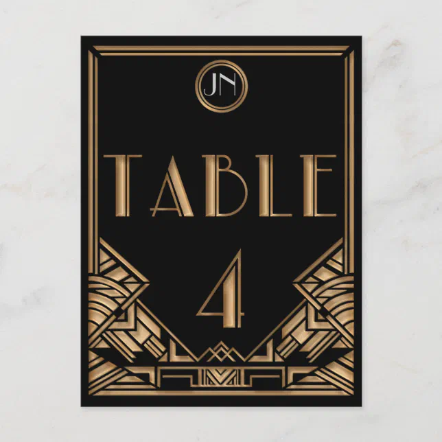 Black Gold Art Deco Gatsby Style Table Number 4 | Zazzle
