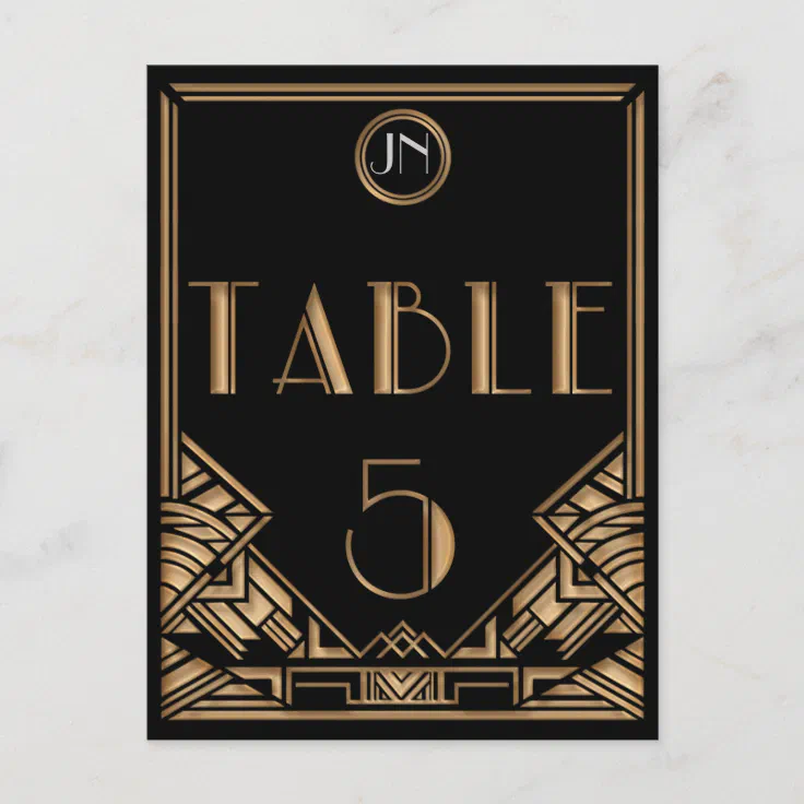 Black Gold Art Deco Gatsby Style Table Number 5 | Zazzle