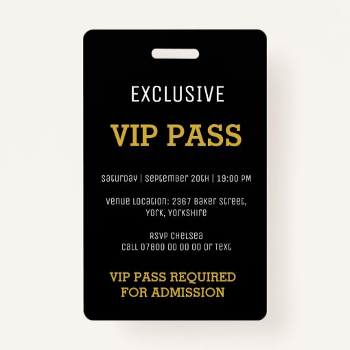 Black Gold Bachelorette Party Pass VIP Invites Badge | Zazzle