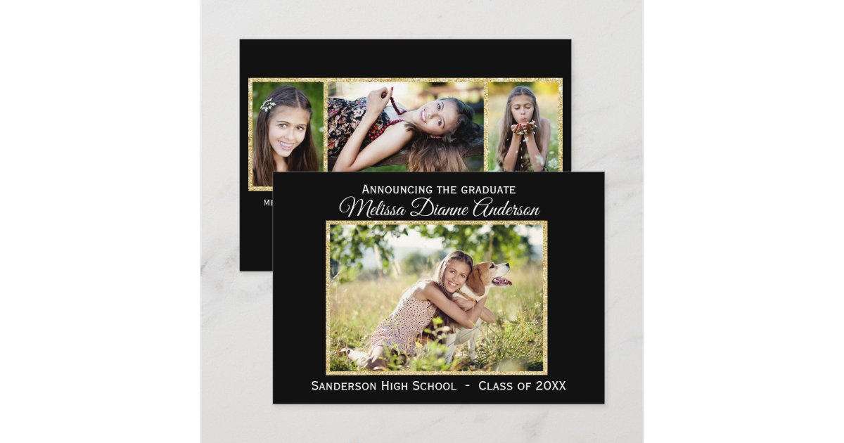 Black/Gold Background - 3x5 Grad Announcement | Zazzle