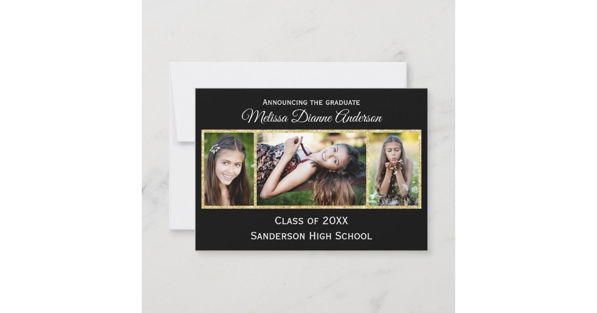 Black/Gold Background - 3x5 Graduation Party Invitation | Zazzle