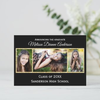 Black/Gold Background - 3x5 Graduation Party Invitation | Zazzle