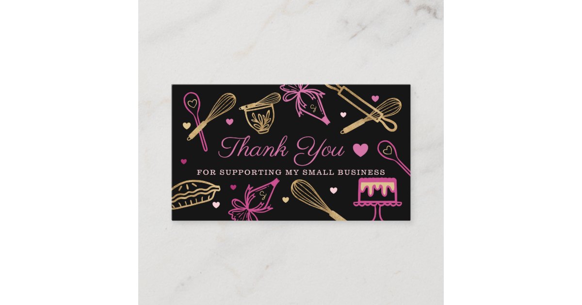 Black & Gold Baking & Cooking Utensil Thank You Business Card | Zazzle
