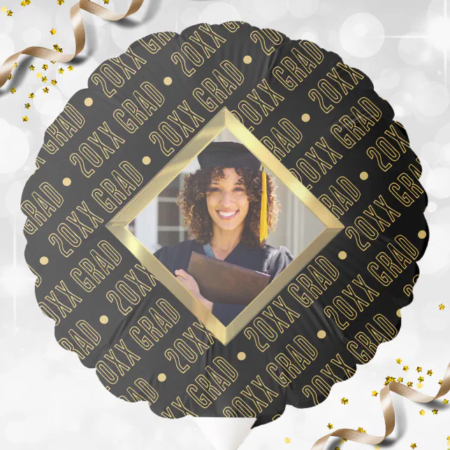 Black & Gold Beveled Photo Senior Graduation Year Balloon | Zazzle