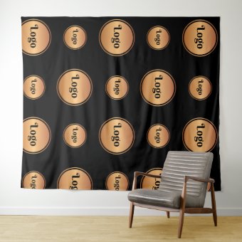 Black Gold Big Small Round Logo Step and Repeat Tapestry | Zazzle