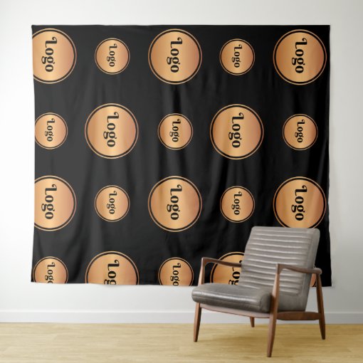 Black Gold Big Small Round Logo Step and Repeat Tapestry | Zazzle
