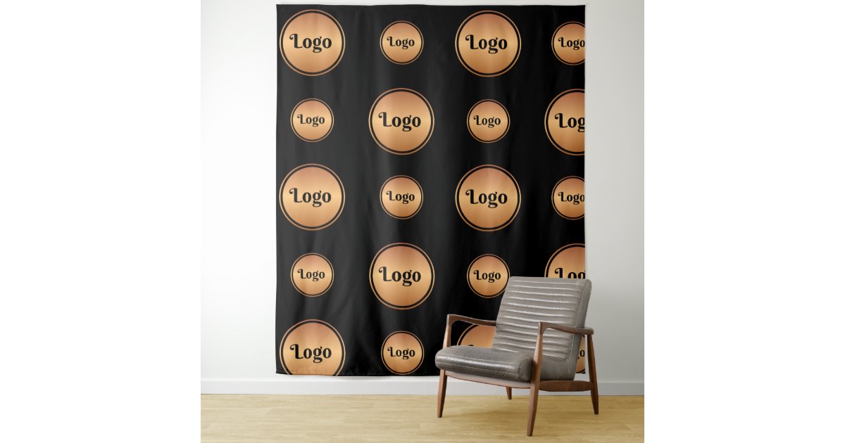 Black Gold Big Small Round Logo Step and Repeat Tapestry | Zazzle