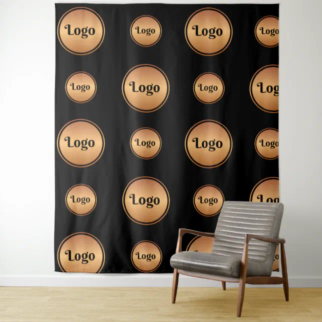 Black Gold Big Small Round Logo Step and Repeat Tapestry | Zazzle