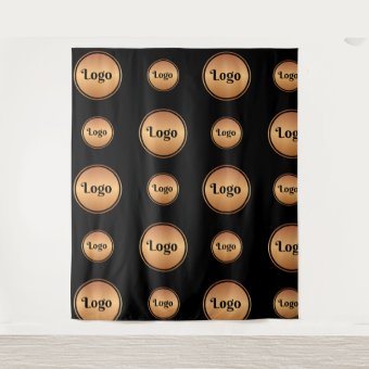 Black Gold Big Small Round Logo Step and Repeat Tapestry | Zazzle