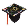 Black & Gold "Bon Voyage" Floral Graduation Graduation Cap Topper | Zazzle