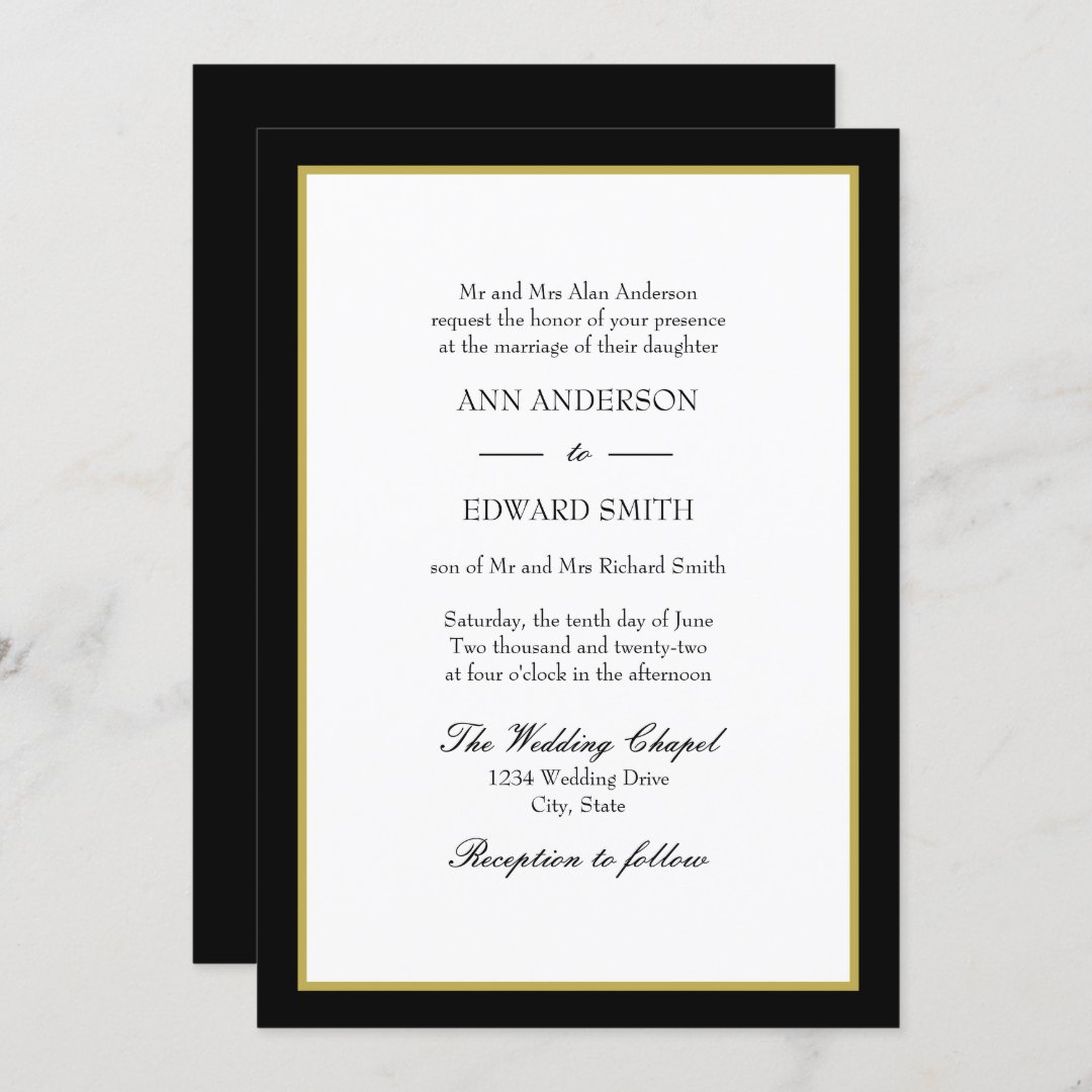 Black Gold Border - Bride Wedding Invitation | Zazzle