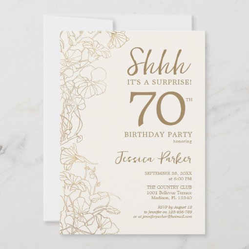 Black Gold Botanical Surprise 70th Birthday Invitation | Zazzle