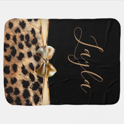 Black & Gold Bow Leopard Cheetah Animal Print Stroller Blanket | Zazzle