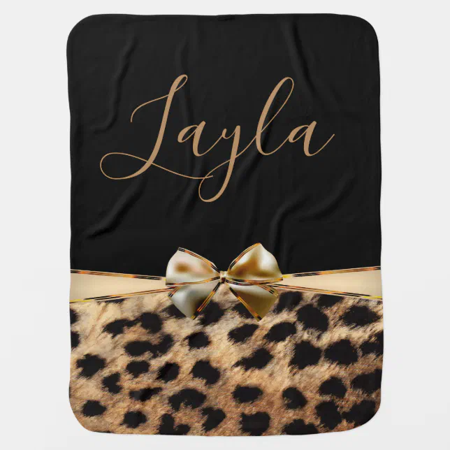 Black & Gold Bow Leopard Cheetah Animal Print Stroller Blanket | Zazzle