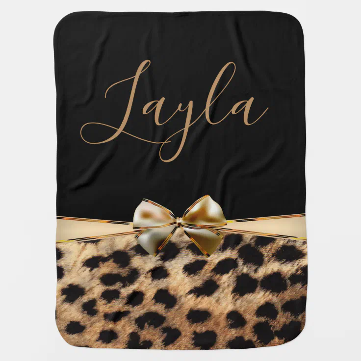 Black & Gold Bow Leopard Cheetah Animal Print Stroller Blanket | Zazzle