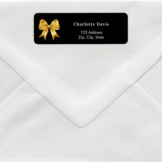 Black gold bow return address label | Zazzle