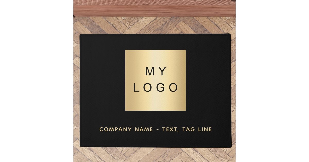 Black gold business logo doormat | Zazzle