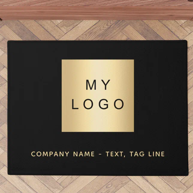 Black gold business logo doormat | Zazzle
