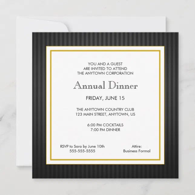 Black & Gold Business Professional Dinner Invitation | Zazzle