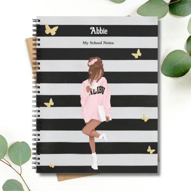 Black Gold Butterfly Cute Girl Modern Pink School Notebook | Zazzle